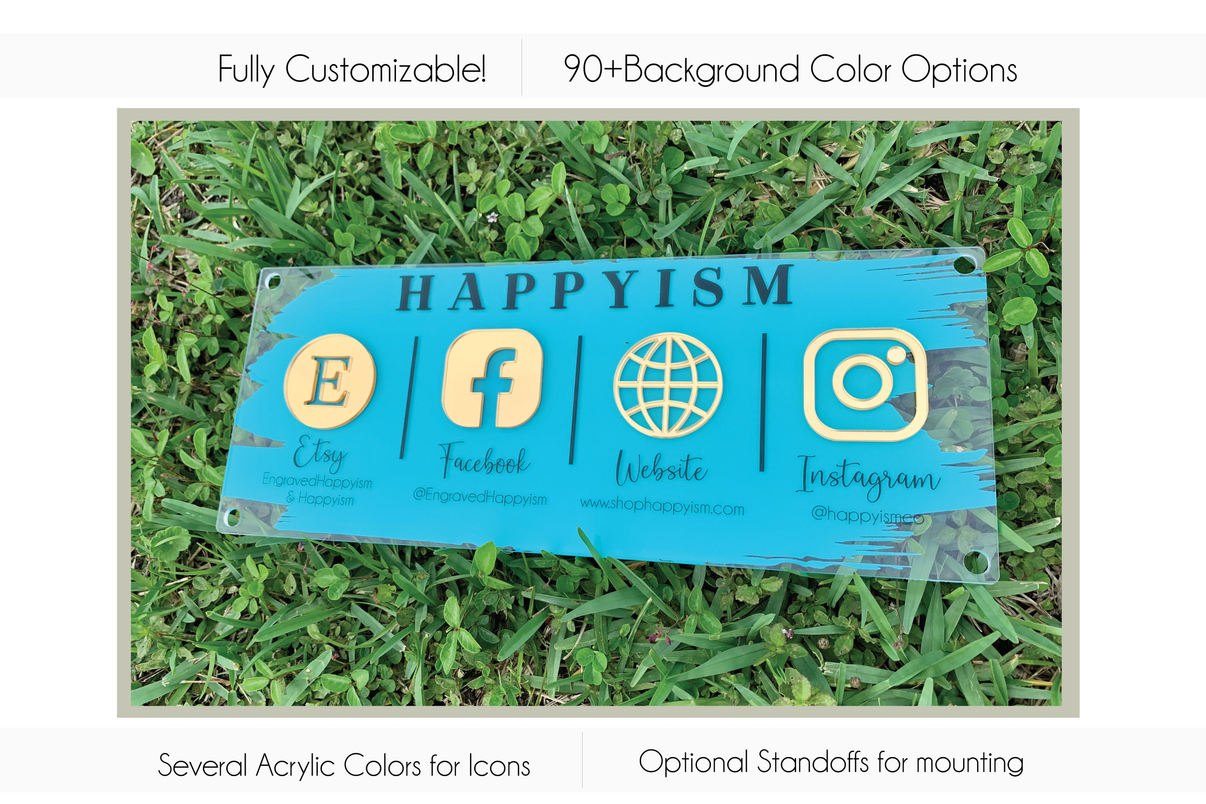Large Wall Mounted Business Social Media Sign - 4 icons – Happyism, Inc.